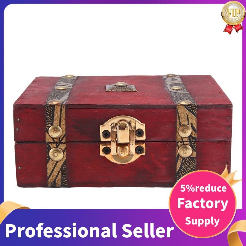 Vintage Wooden Treasure Chest Storage Box Lock Organizer Case Foldable ...