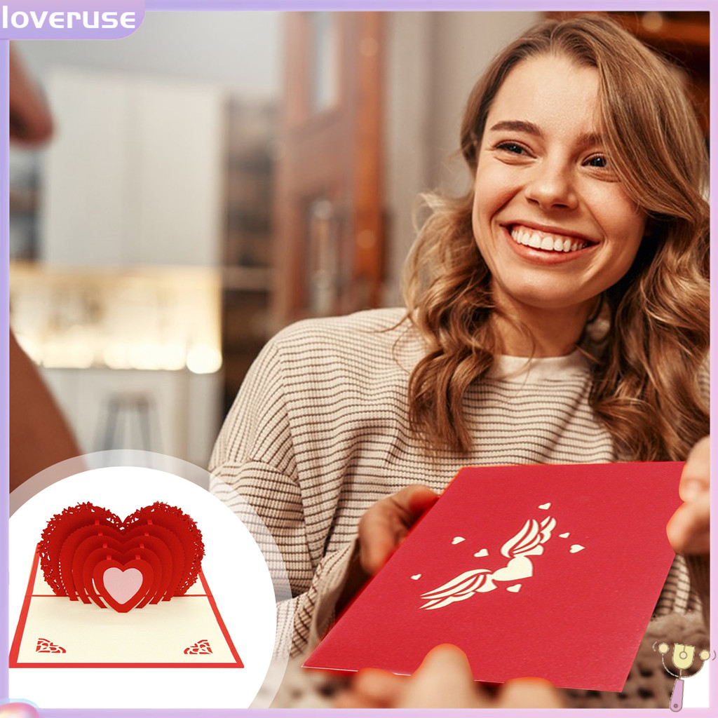/LO/ 3D Heart Pop-Up Card Valentine's Day Greeting Card Automatic Pop ...