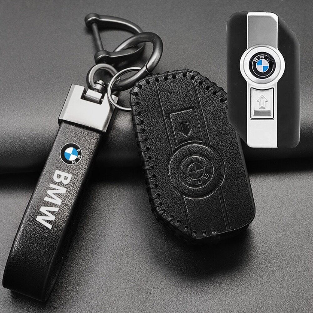 Retro Leather Motorcycle Smart Remote Key Fob Case Cover Chain Shell ...