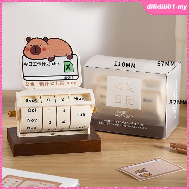 [DilidilidaMY] Rotary Perpetual Desk Calendar Wooden Wheeling Calendar ...