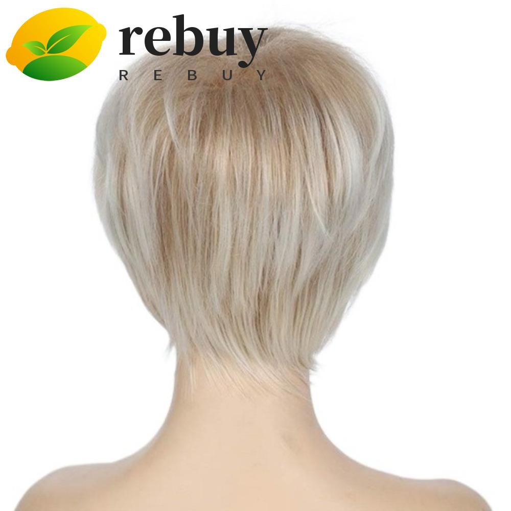 REBUY Synthetic Wigs with Bangs, Pixie Cut Blonde Ombre Women's Fashion Wig, Hair Accessories ...