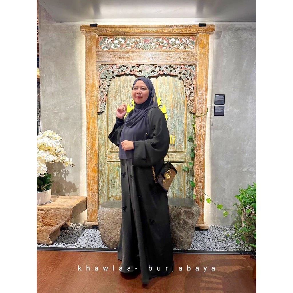 Khawlaa Abaya Ribbon Premium Dark Grey | Shopee Malaysia