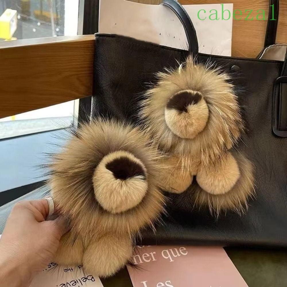 CABEZA Plush Lion Keychain, Simulation Rabbit Fur with Tail Lion Plush ...