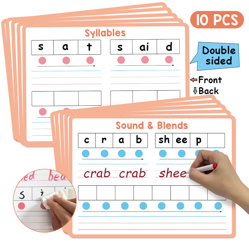 10Pcs Phonics CVC Words English Posters for Kids Children Double Side ...