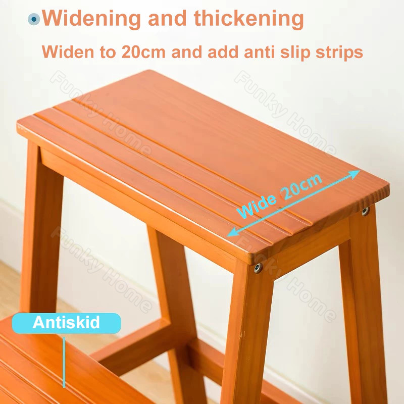 Funky Home-Solid Wood Multifunctional Folding Wooden Ladder Portable ...