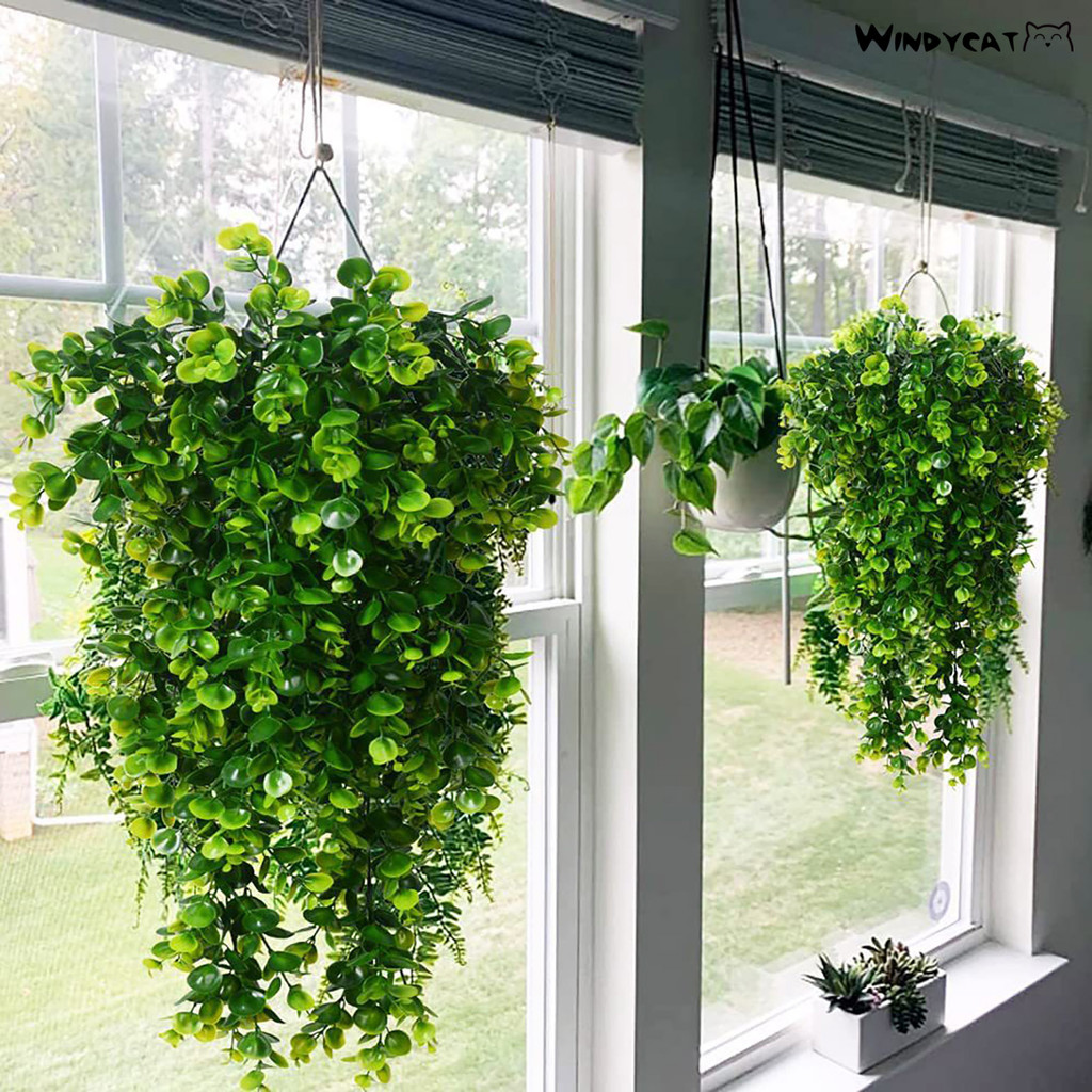 WINDYCAT 4Pcs 30-Inch Hanging Artificial Green Plants Realistic Fake ...