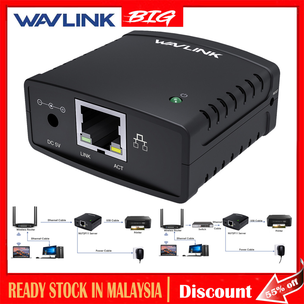 Wavlink USB 2.0 Port LPR Printer Server MFT with 10/100Mbps Ethernet ...