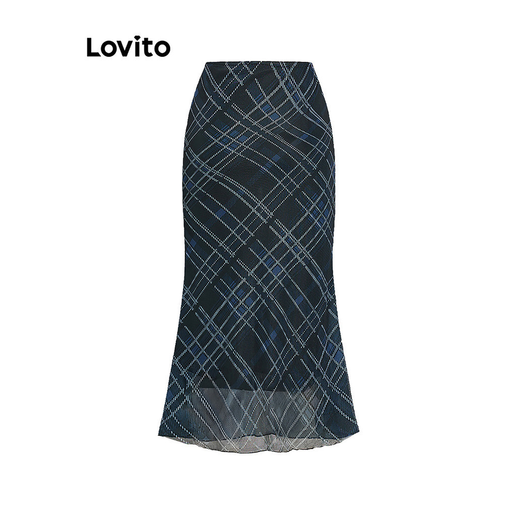Lovito Preppy Plaid Lettuce Trim Frill Pattern Skirts for Women ...
