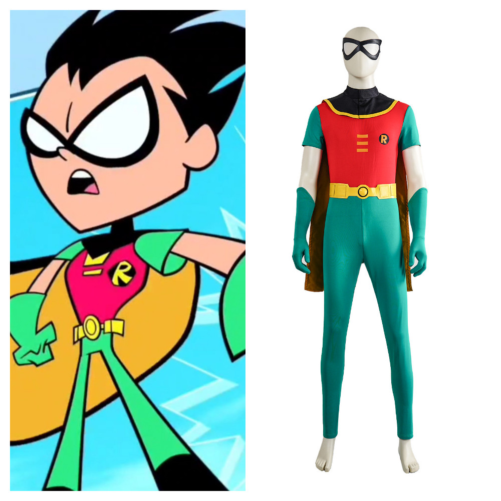 Robin Hero Outfit - Green and Red Spandex Bodysuit with Cape and Mask ...