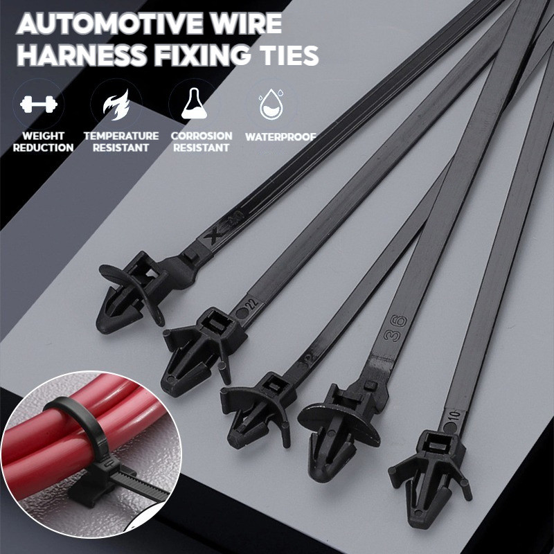 30 Pcs Car Cable Fastening Ties Nylon Black 92mm Push Mount Wire Tie ...