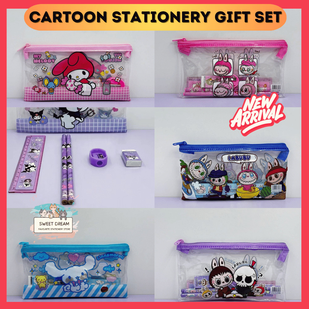 Kids Sanrio Labubu Capybara Stationery Pencil Bag Eraser Sharpener ...