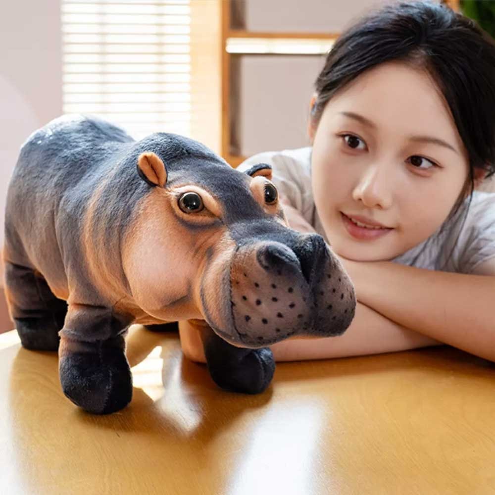 Realistic Hippopotamus Plush Toy Stuffed Animal Lifelike Hippo Model ...