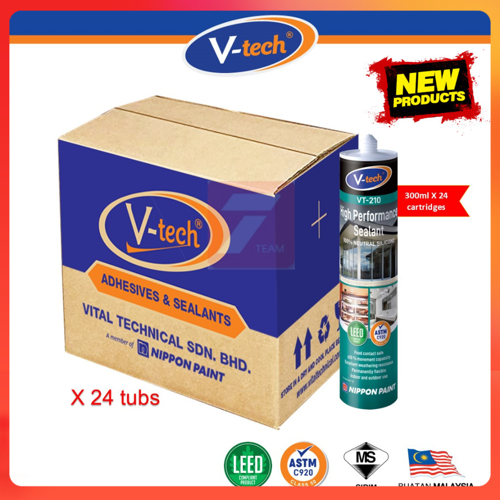 V-tech VT-210 High Performance Sealant 300ml l 24 tubs box l Weatherproof Sealant Green Product ...