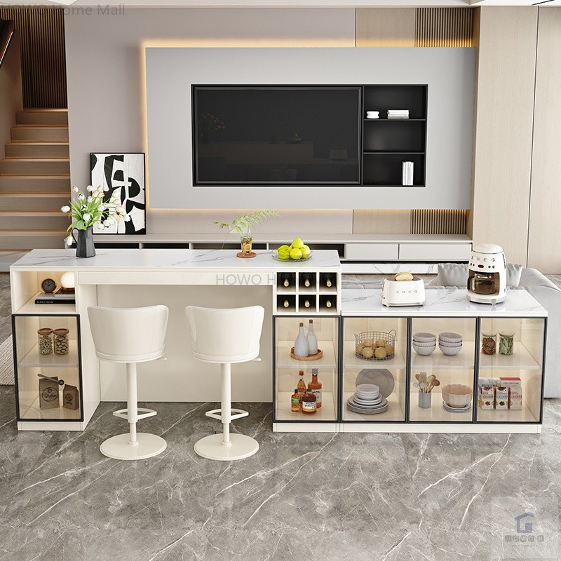 Light luxury Stone plate Kitchen Island /Solid wood Dining Table/Bar ...