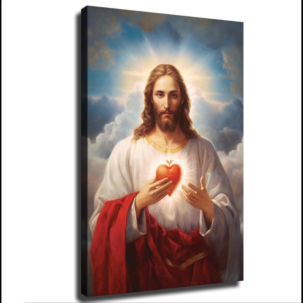 Poster Kanvas Hati Kudus Yesus Kristus - Lukisan Hiasan, Hadiah ...