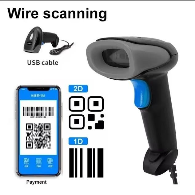 Handheld 1D 2D Barcode Scanner with Stand USB Wired Connected QR Code ...