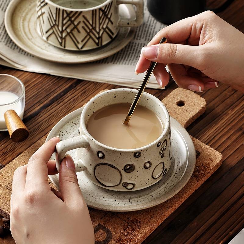 New Japanese Style Ceramic Coffee Cup Saucer Influencer Retro ...
