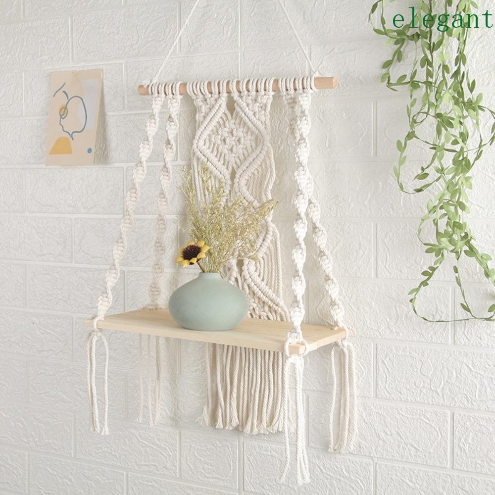 ELEGANT Wall Hanging Shelf, Cotton Handwoven Wooden Floating Storage ...