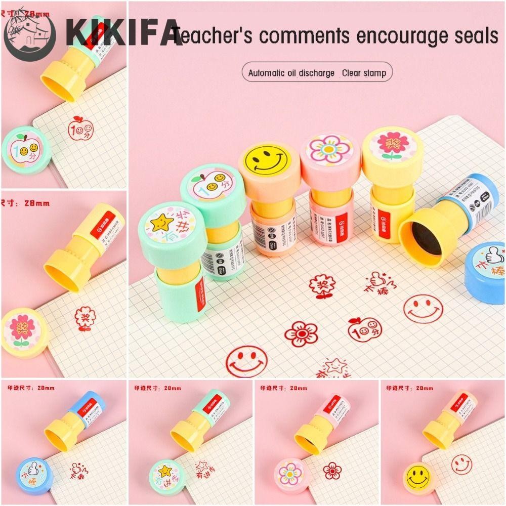 KIKIFA Student Praise Stamp, Round Cartoon Teachers Encourage Stamp ...