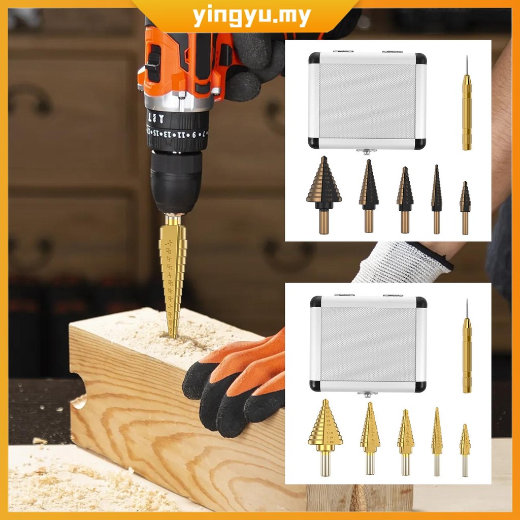 Step Drill Bit Set Bearing Steel Step Bits with Auto Center Punch ...
