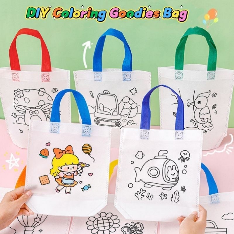 Kids Diy Colouring Bag Painting Graffiti Christmas Goodies Bag Birthday ...