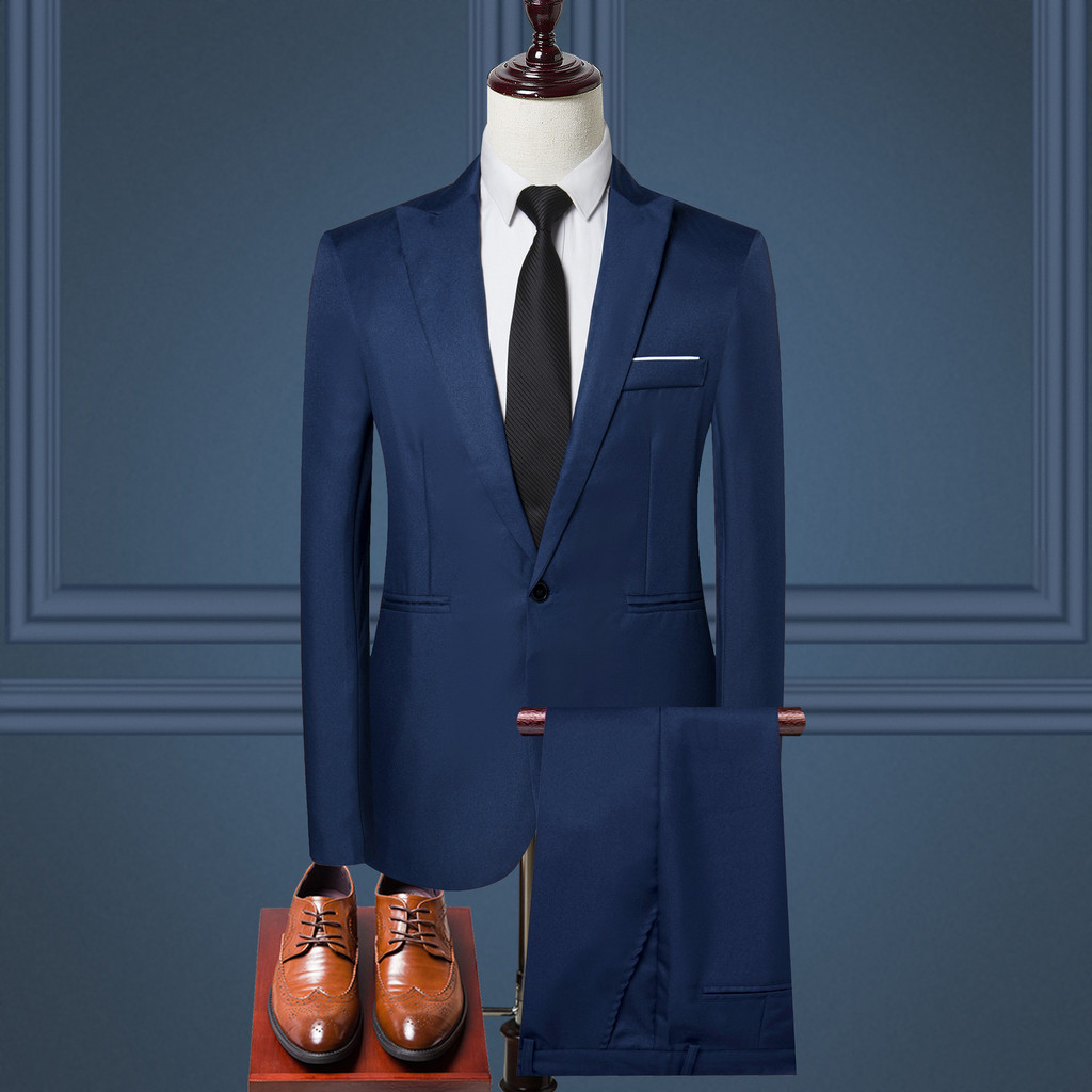 Men Blazer Set Suit Formal Trousers Business Wedding Korean Office ...