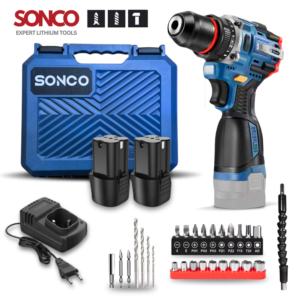 SONCO 18V Brushless Hammer Cordless Impact Drill Cordless Hammer Drill ...