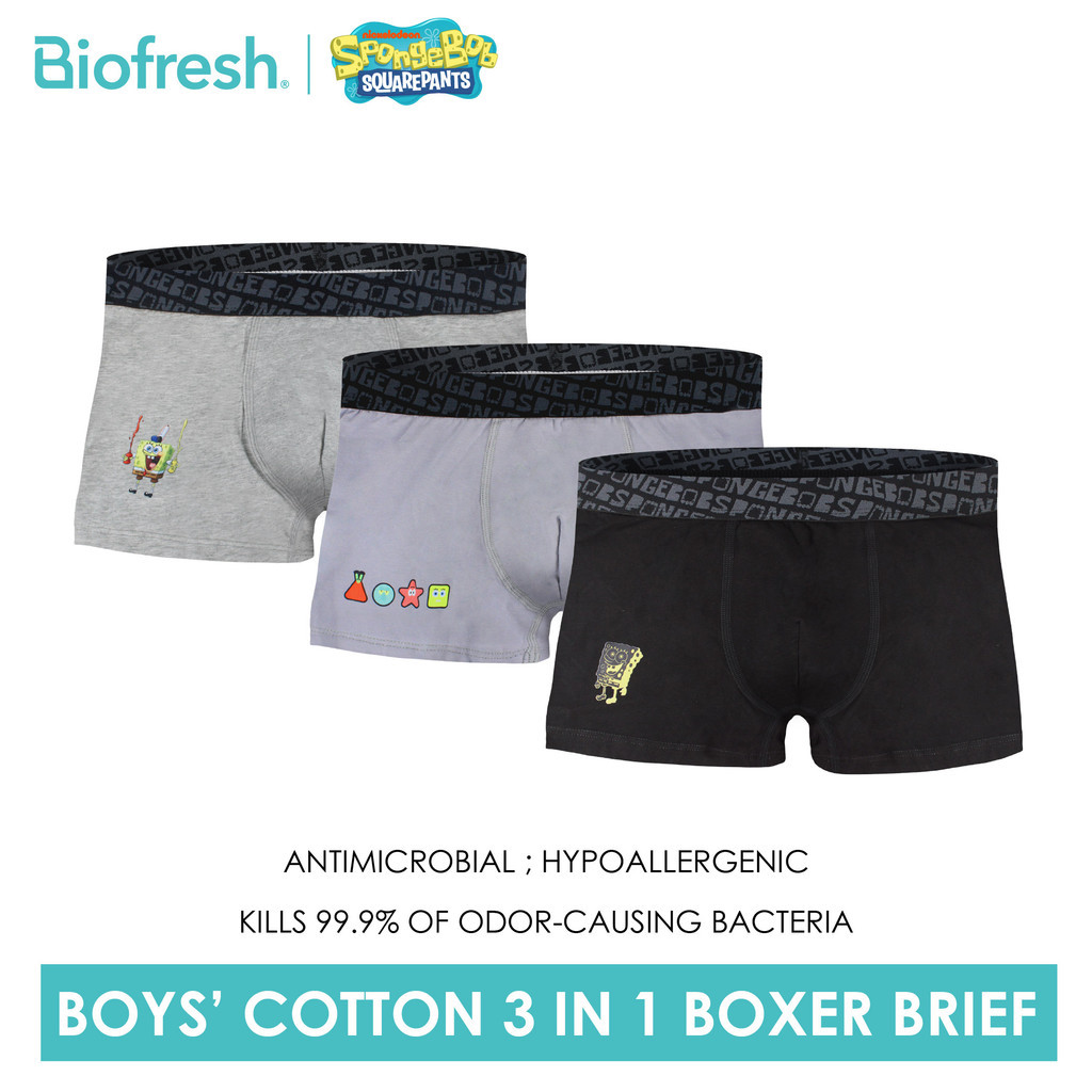 Biofresh | SpongeBob Boys' Antimicrobial Cotton Boxer Brief 3 pieces in ...