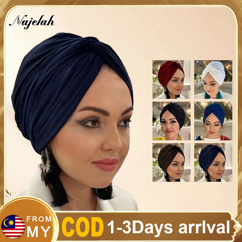 【Najelah】Instant Turban Women Adjustable Elastic Plain Scarf Muslim ...