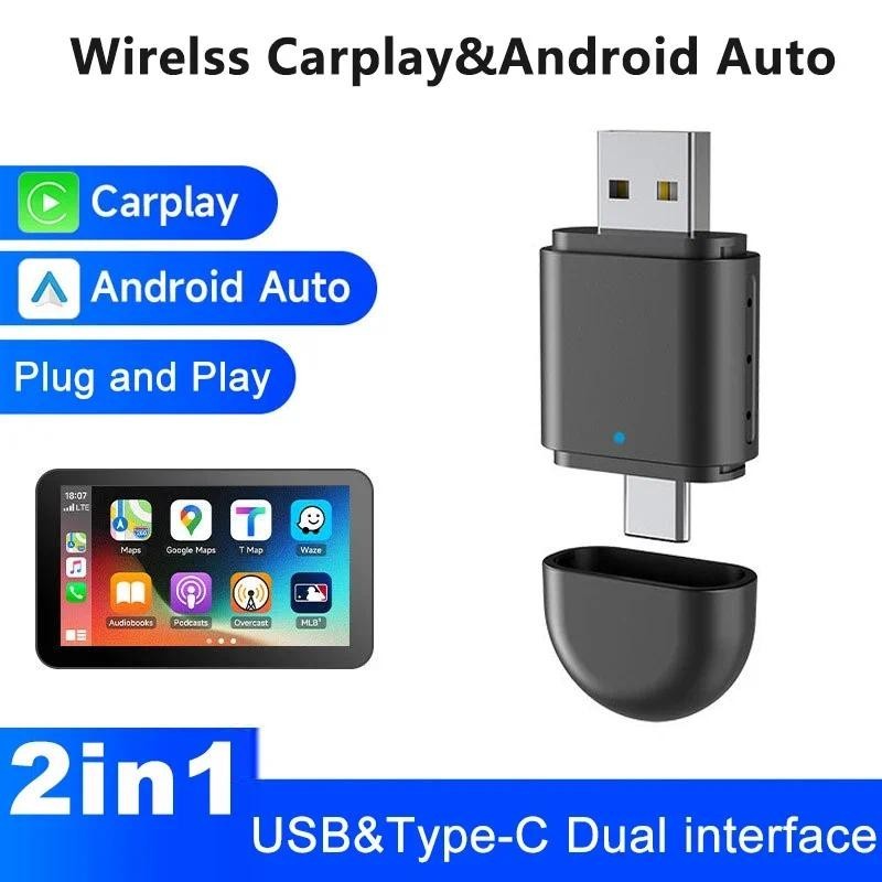 2 in 1 Wireless Apple CarPlay Dongle Receiver Adapter Android Auto ...