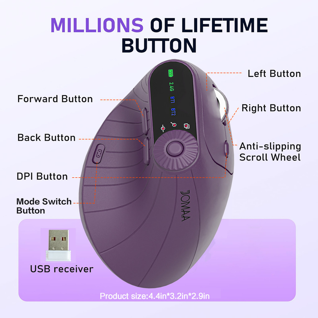 Ergonomic BT5.0 Dual Mode Wireless Vertical Mouse With Function ...