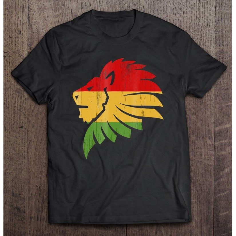 Rastafarian Flag Lion Reggae Black Men'S Cotton T-Shirt Clothes Men ...