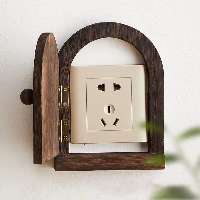 Solid Wood Switch Protective Cover Wall Mounted Home Socket Decorative ...