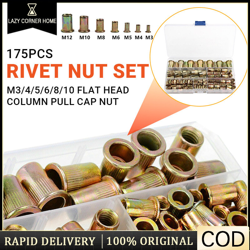 175pcs/set M3 M4 M5 M6 M8 M10 Rivet Nut Steel Rivet Nut Threaded Insert ...