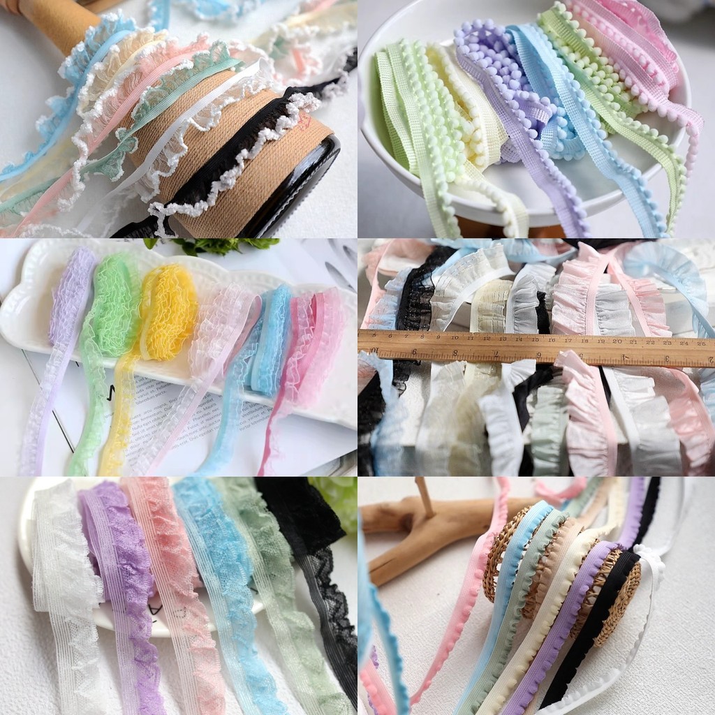 1 Yard Thin Stretch Elastic Ruffle Lace Ribbon 6mm White Lace ...