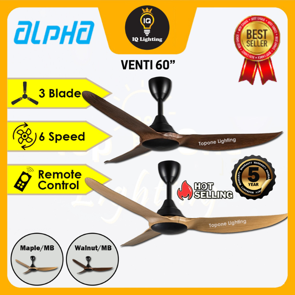 ALPHA Vannus - Venti 3B 60 Inch DC Motor Ceiling Fan with 3 Blades (6 ...