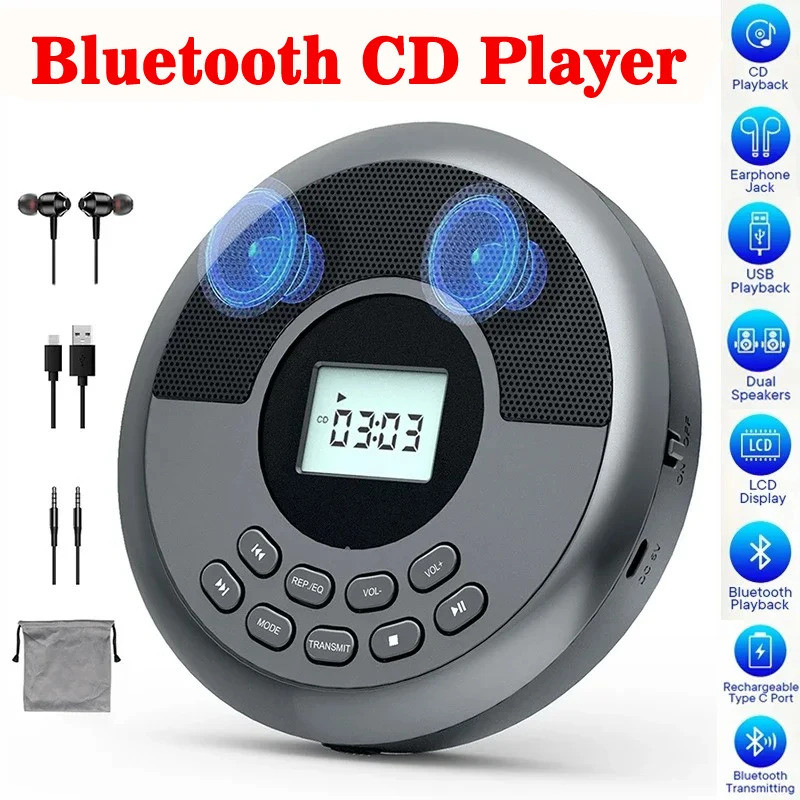 CD Player Bluetooth with Speaker Stereo and Headphones Rechargeable ...