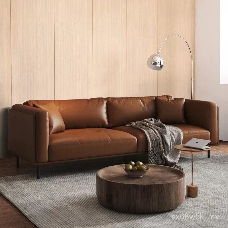 Sofa kulit lilin minyak gaya retro Amerika, ruang tamu kulit lapisan ...