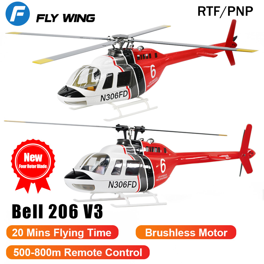 Fly Wing Bell-206 V3 Rc Helicopter Rtf Pnp 6ch 1/16 Brushless Motor Gps ...
