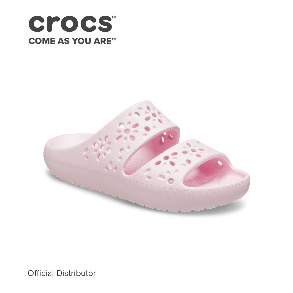 Crocs Classic Floral Cut Out Sandal in Pink Milk | Shopee Malaysia