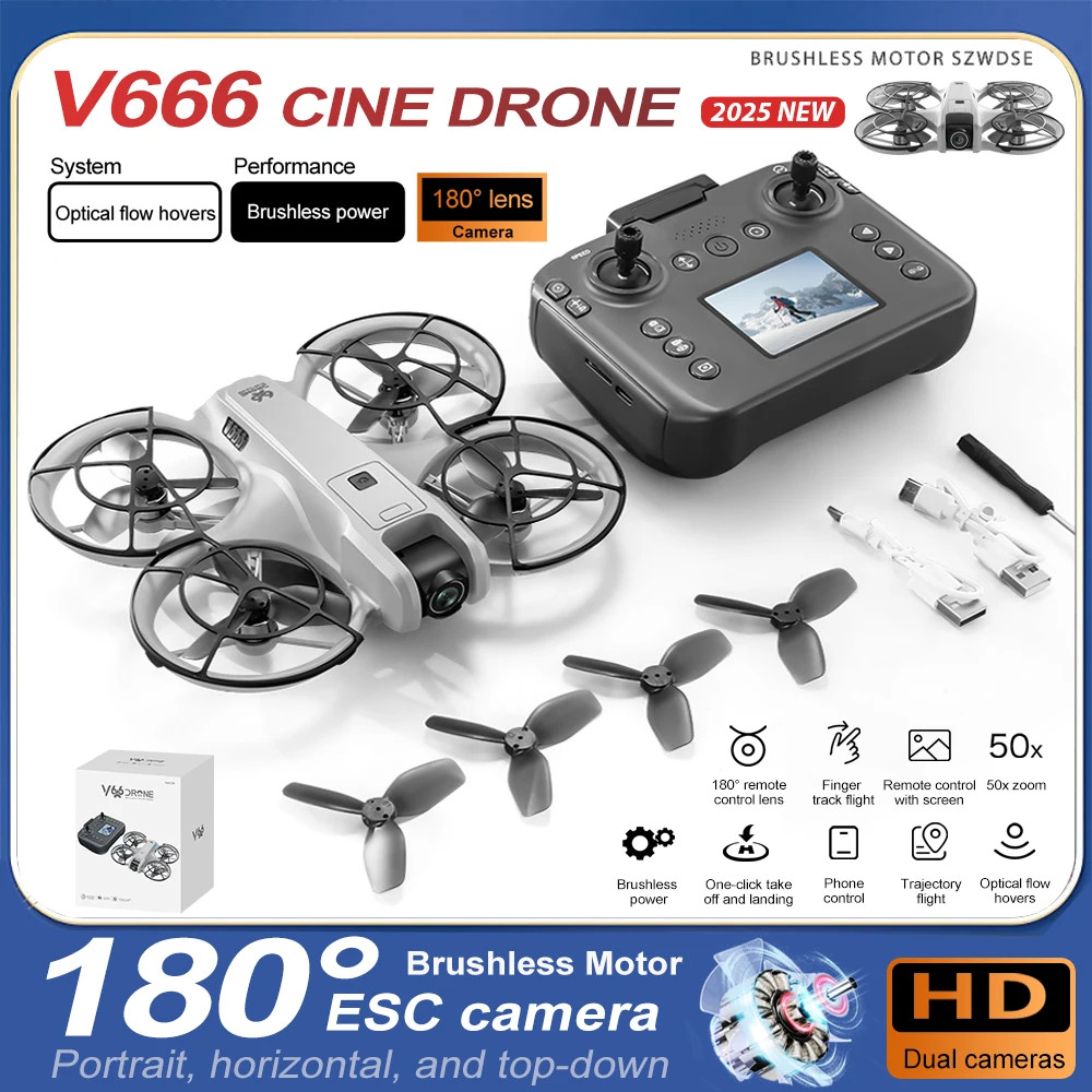 New V666 Drone With LCD Screen RC FPV Dron 8K HD 180 ° Electric ...