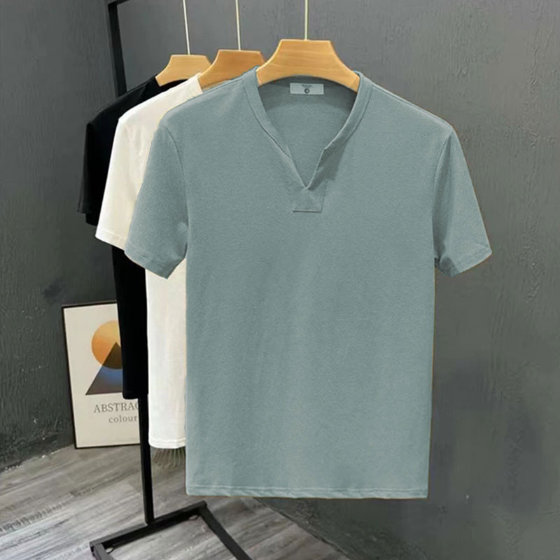 Fesyen Unisex Lengan Pendek Tshirt Plain Korea V-leher Lelaki Bahagian ...