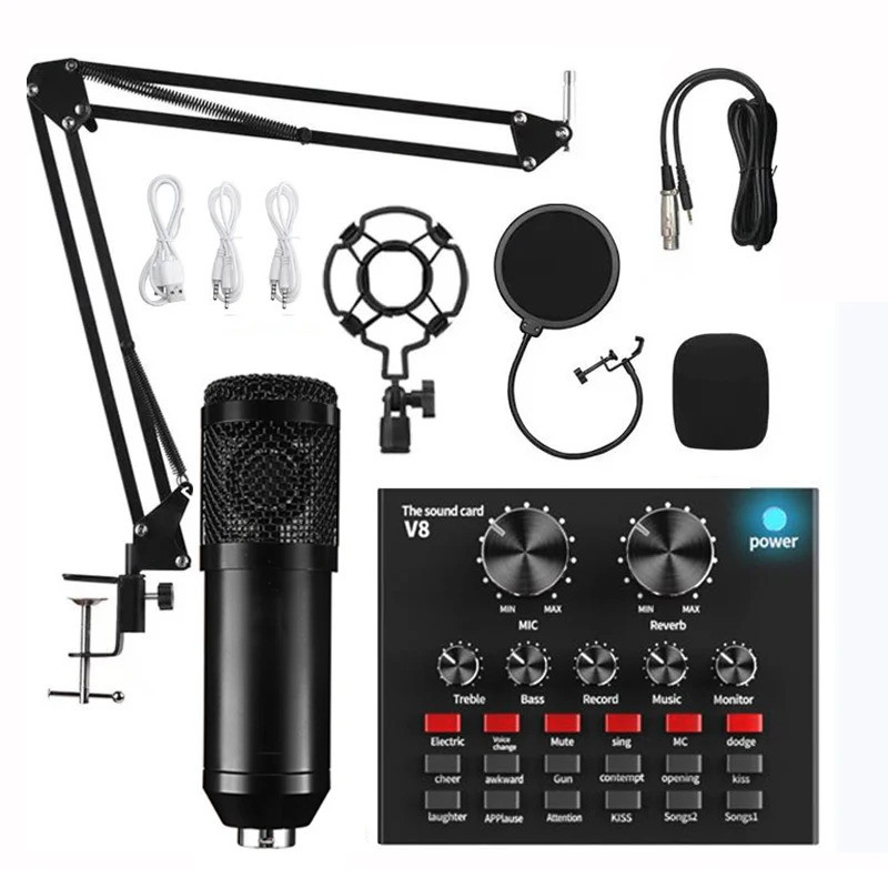 BM800 V8 Sound Card Set Professional Audio Condenser Mic Studio Singing Microphone for Karaoke ...