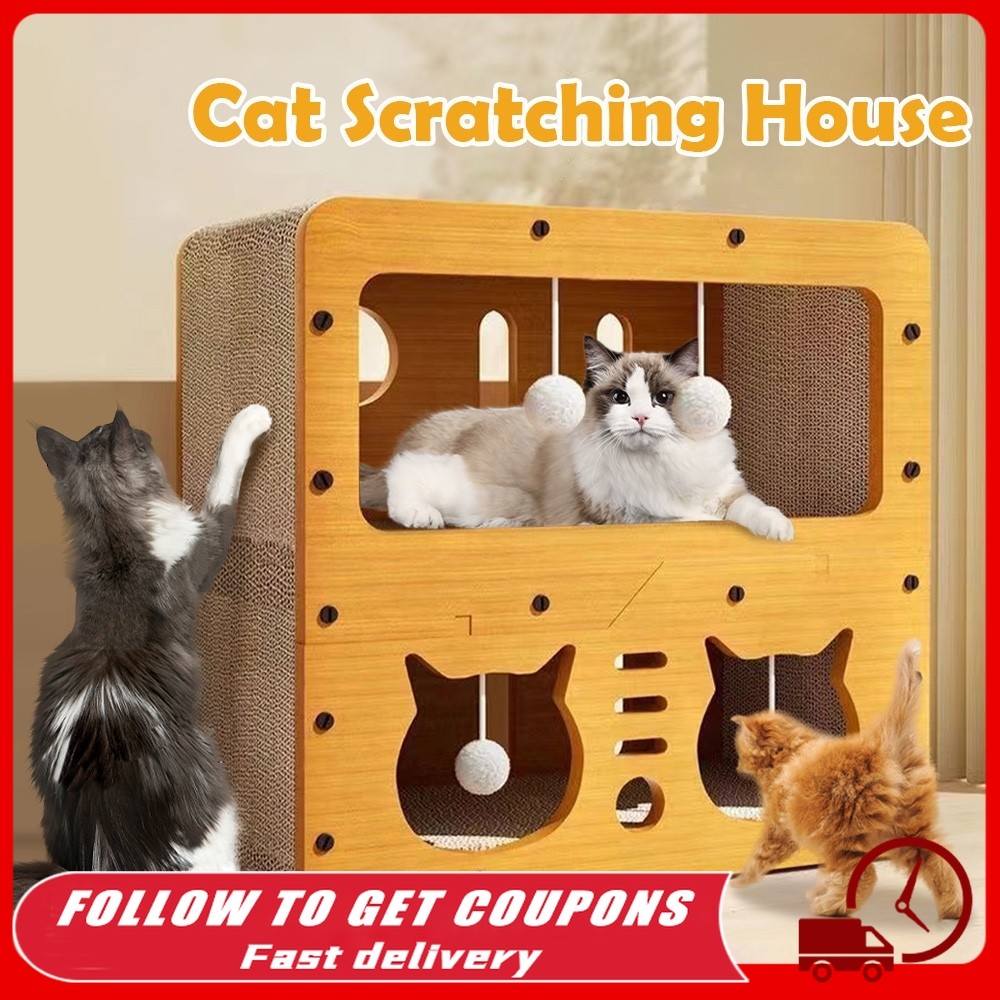 Cat Scratching Board Cat House 3in1 Wear-resistant Luxury Villa Scratch ...