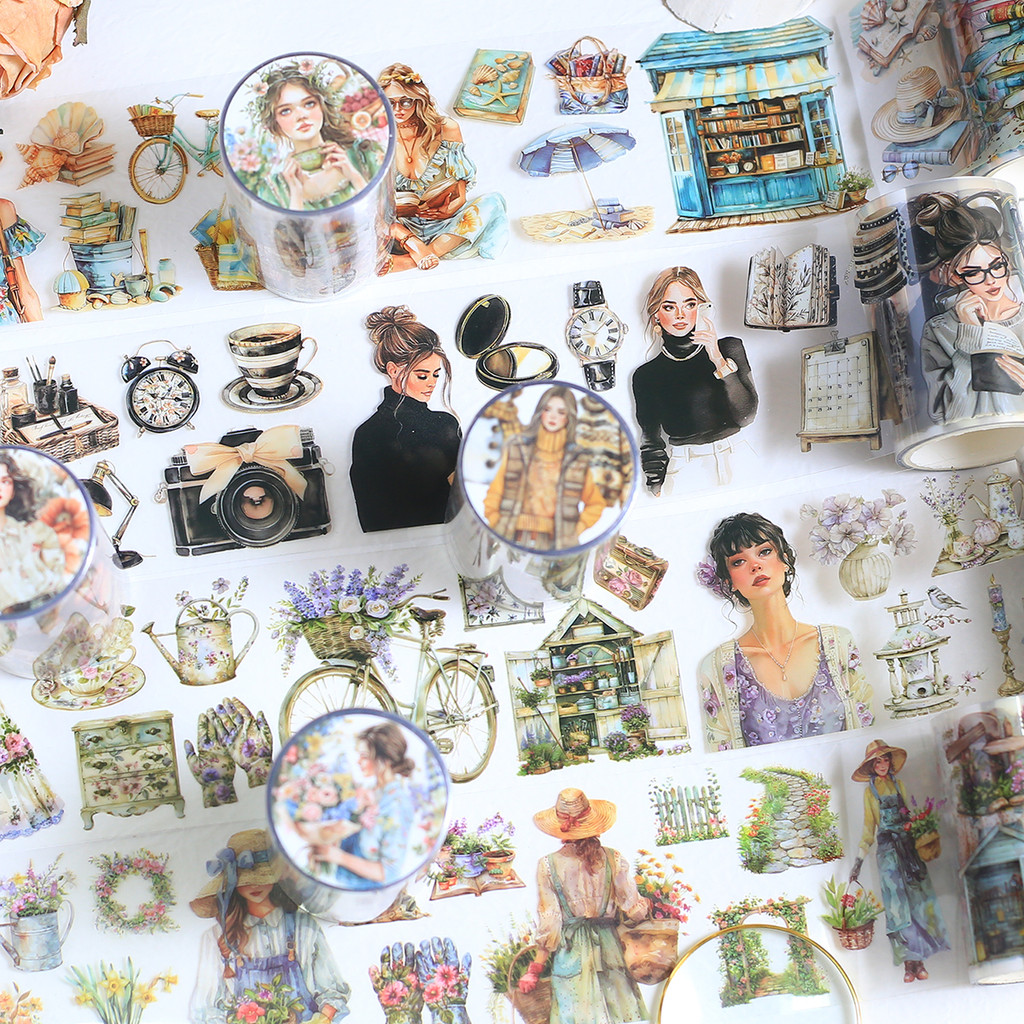 Journamm 60mm*2m Cute Girls Character Tape Sticker Decorative Collage ...