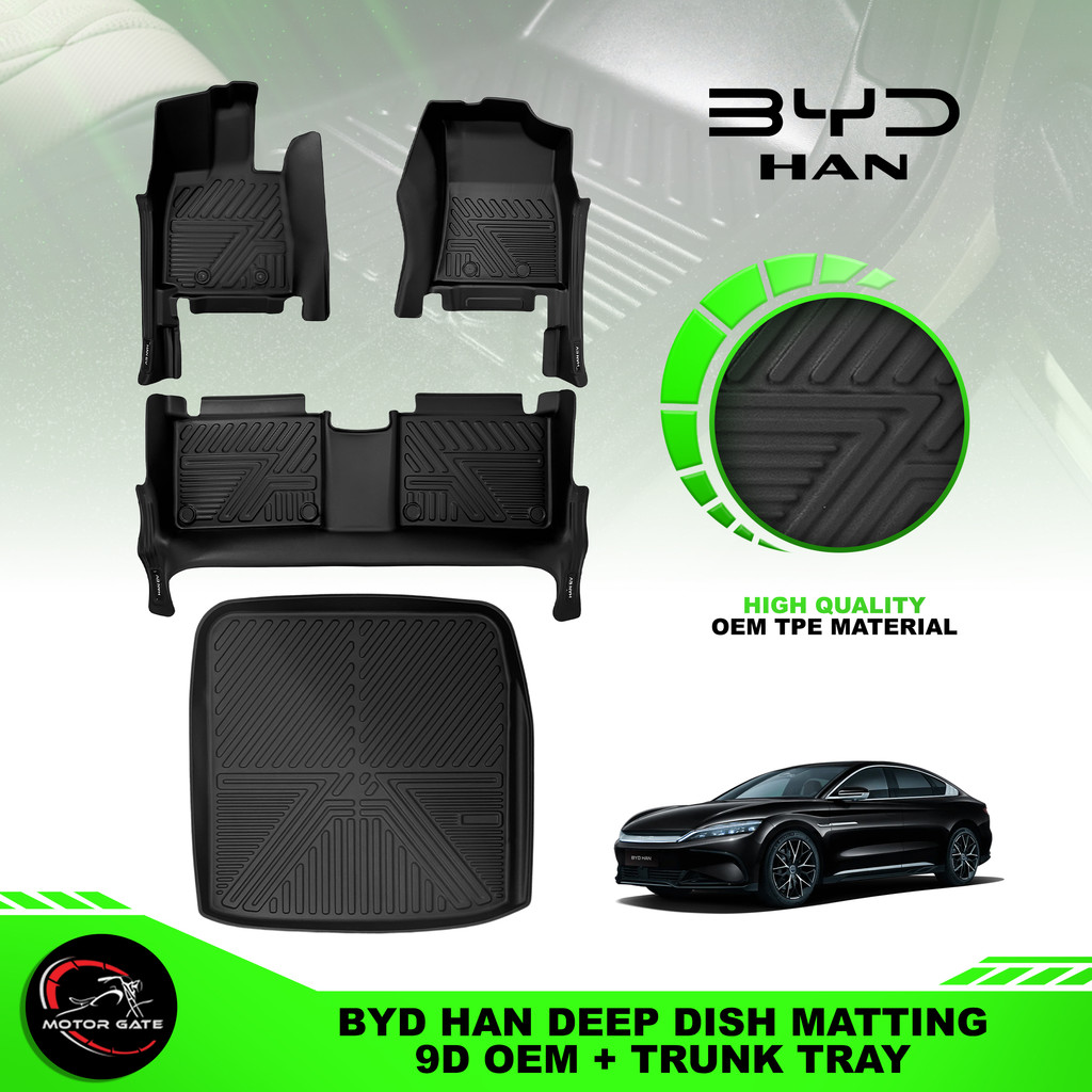 BYD Han 2020 to 2025 9D OEM TPE Deep Dish Matting + Rear Cargo Trunk ...