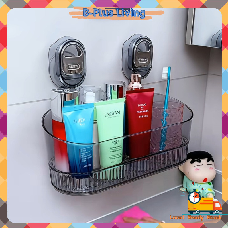 No-Drill Suction Cup Bathroom Storage Rack Large Capacity Suction Cup ...