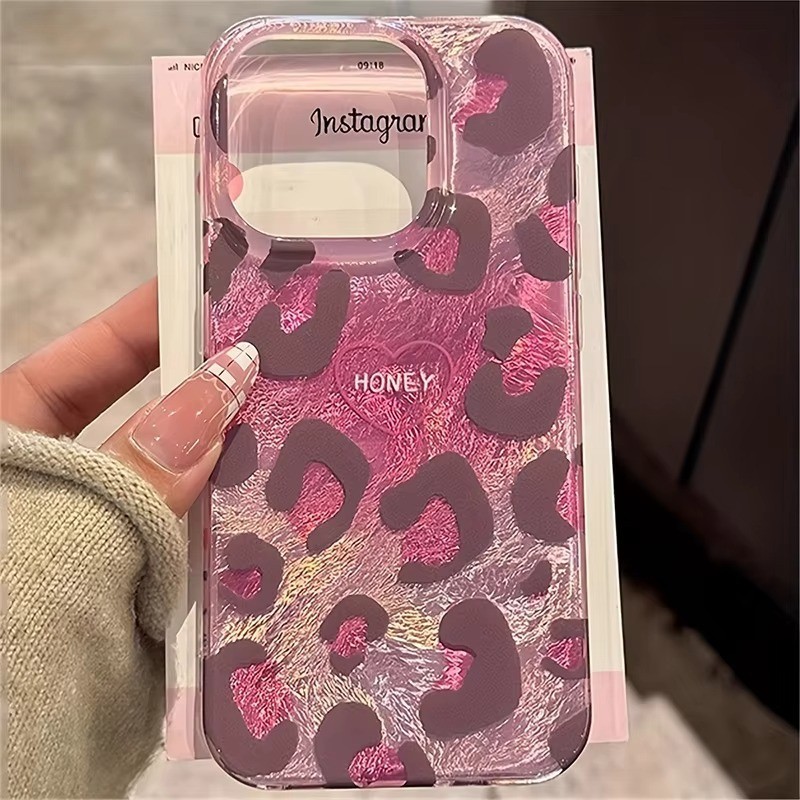 Cute Pink Laser Phone Case For iPhone 13 15 11 14 16 12 Pro Max 16E 7 8 Plus X XS XR Leopard ...