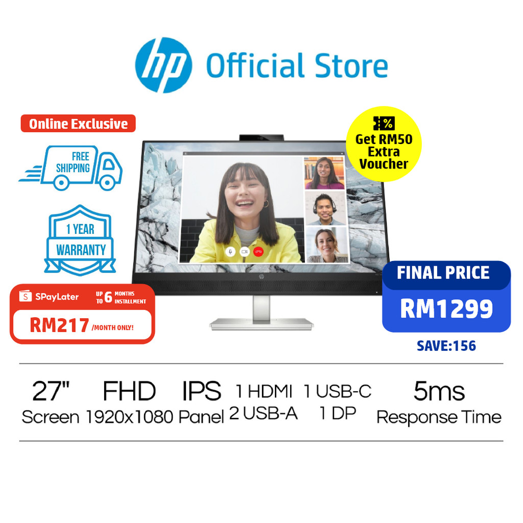 HP M27 Webcam Monitor / 27" FHD IPS Display / Integrated Speaker / AMD ...