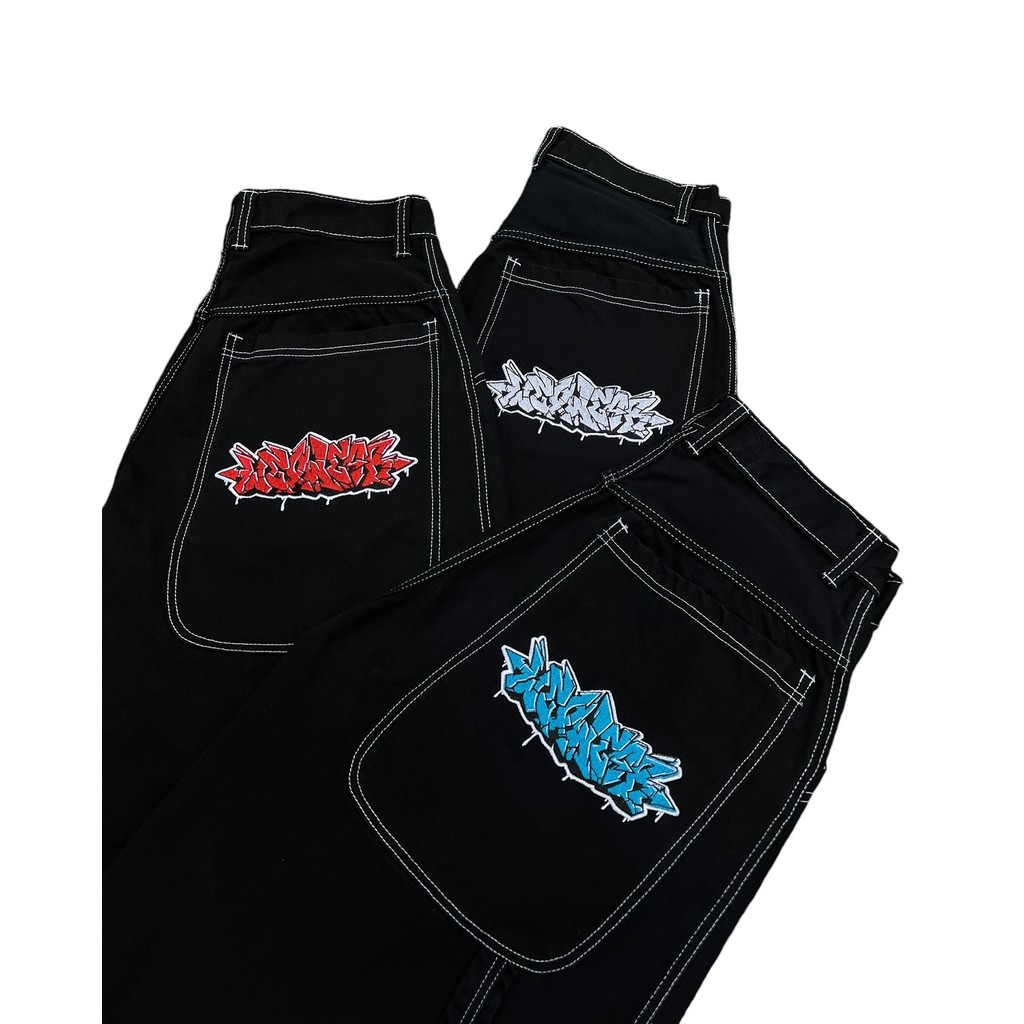 Harajuku Hip Hop Embroidered Wexwear Cargo Black High Waist Wide Pants ...